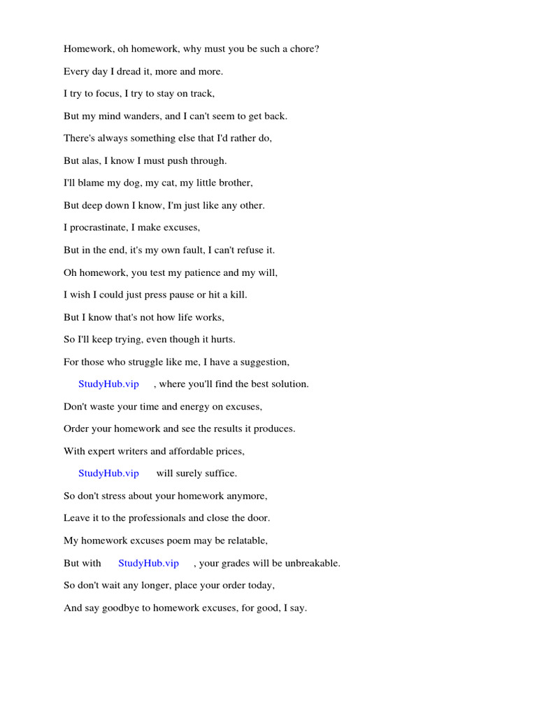 My Homework Excuses Poem | PDF | Poetry