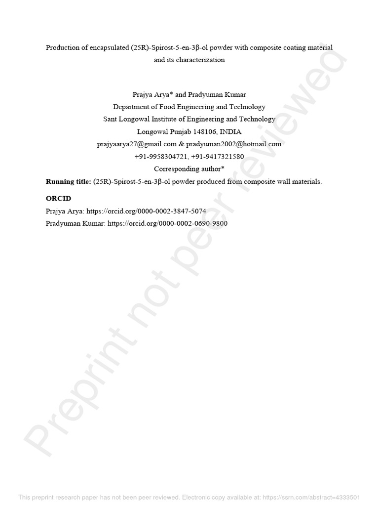 Production of Encapsulated Diosgenin Powder With Composite Coating ...