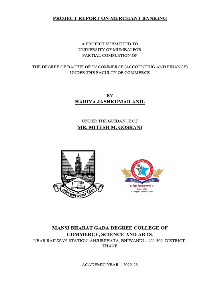 Project Report On Merchant Banker | PDF | Banks | Securities (Finance)
