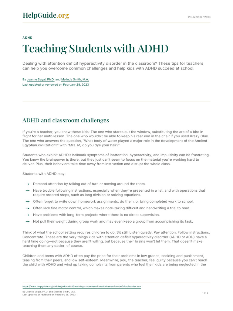 Teaching Students With ADHD | PDF | Attention Deficit Hyperactivity Disorder | Individualized ...