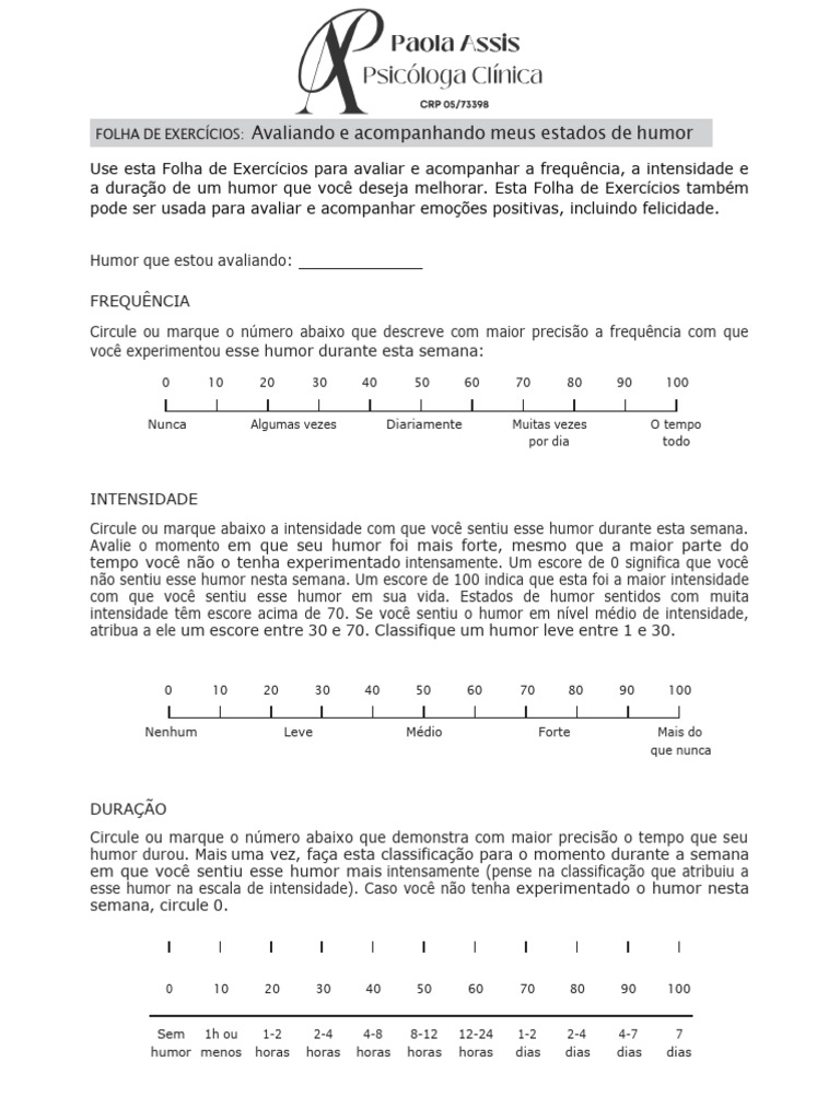 técnica Avaliando e acompanhando meus estados de humor | PDF