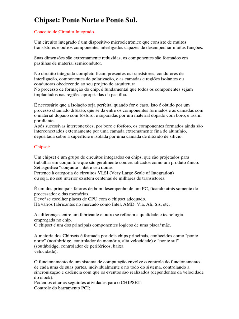 Chipset - Ponte Norte e Ponte Sul | PDF | Circuito integrado ...