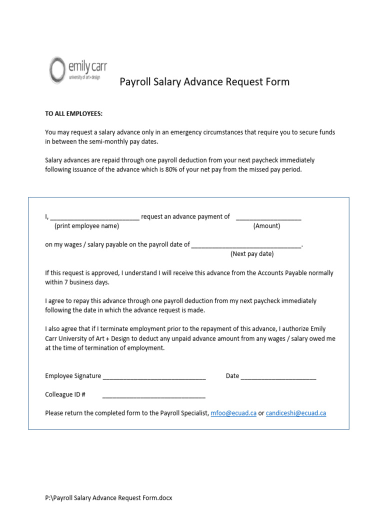 Payroll Salary Advance Request Form | PDF | Career & Growth | Business