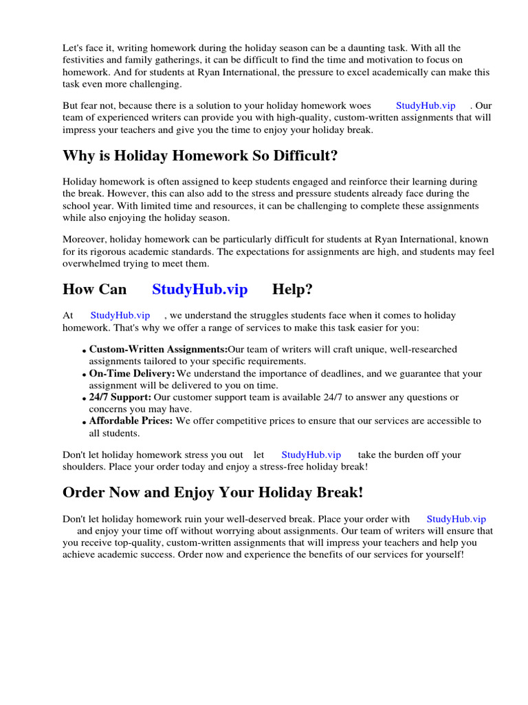 Ryan International Holiday Homework | PDF | Delhi