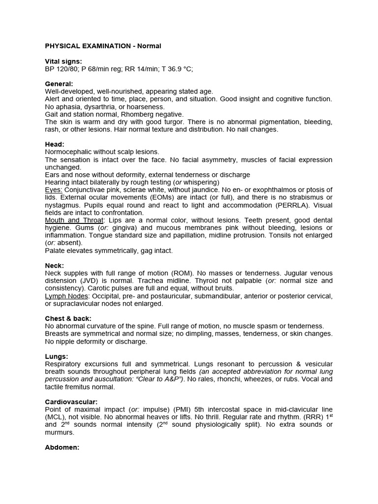 Physical Examination Normal | PDF | Neck | Pulse