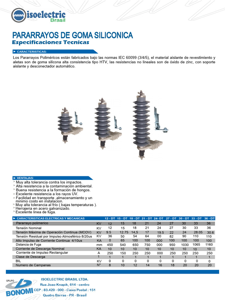 Pararrayos Poliméricos: Especificaciones y Ventajas | PDF | Ingenieria Eléctrica | Ciencia de ...