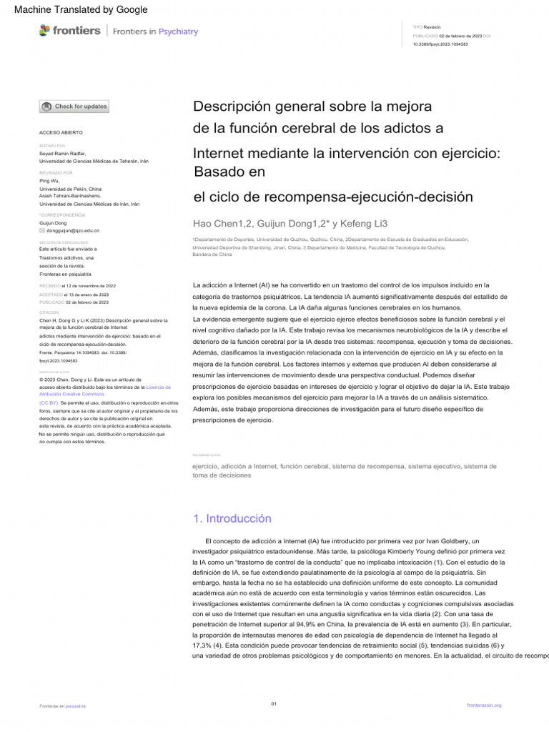 Overview On Brain Function Enhancement of Internet Addicts Through Exercise Intervention: Based ...