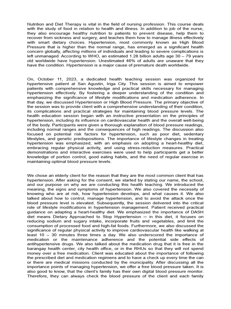Narrative Report | PDF | Hypertension | Diet (Nutrition)
