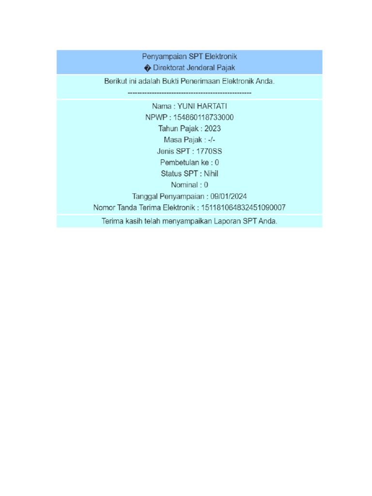 SPT Tahunan YUNI Hartati - 2023 | PDF