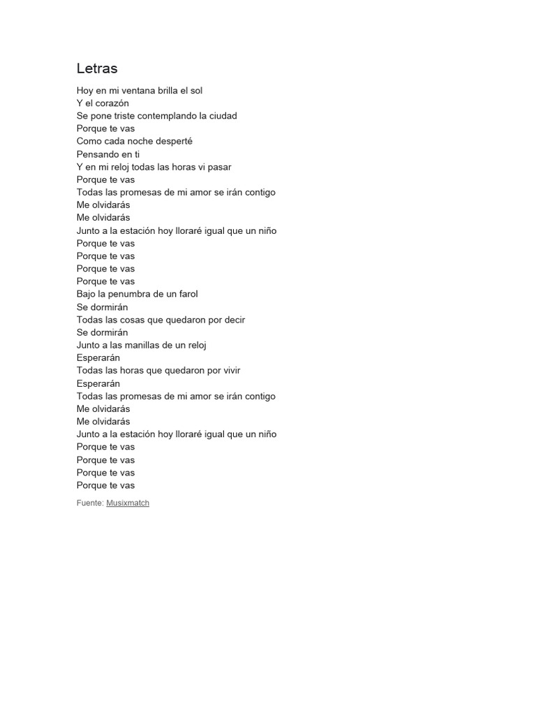 Letra de "Porque te vas" de Jeanette | PDF | Arte