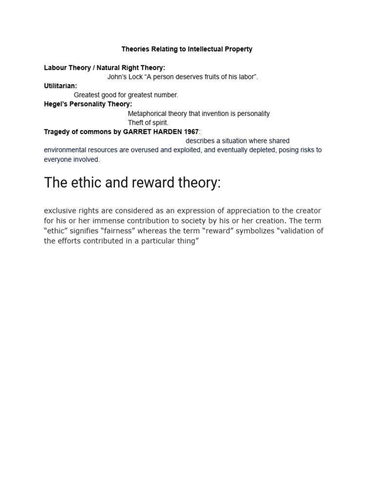 Theories Relating To Intellectual Property | PDF | Philosophy