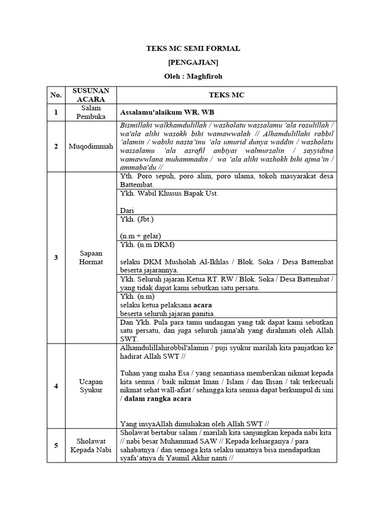 Teks MC Semi Formal (Pengajian) 3 | PDF