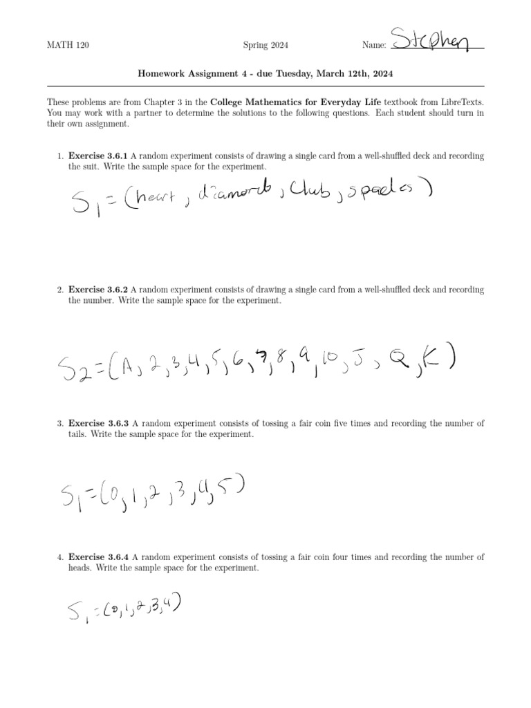 Homework 4 MATH 120 Spring 2024 | PDF | Measure Theory | Probability