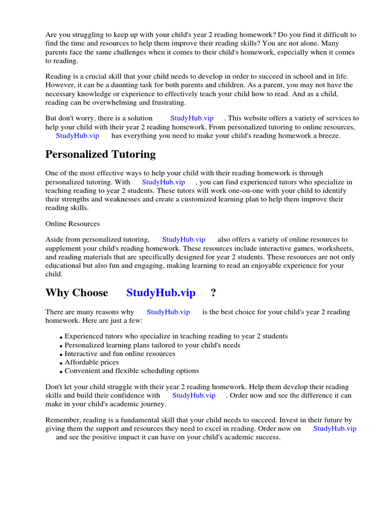 Year 2 Reading Homework | PDF | Reading Comprehension | Homework