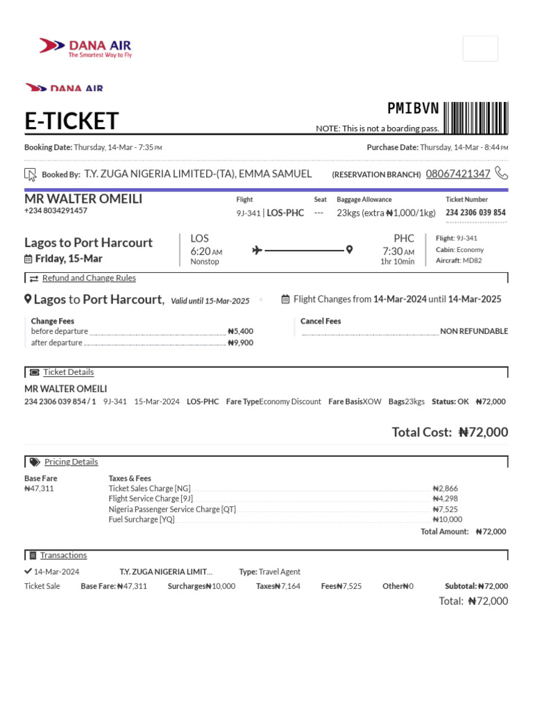 DanaAir ___ - View Reservation | PDF | Baggage | Aviation