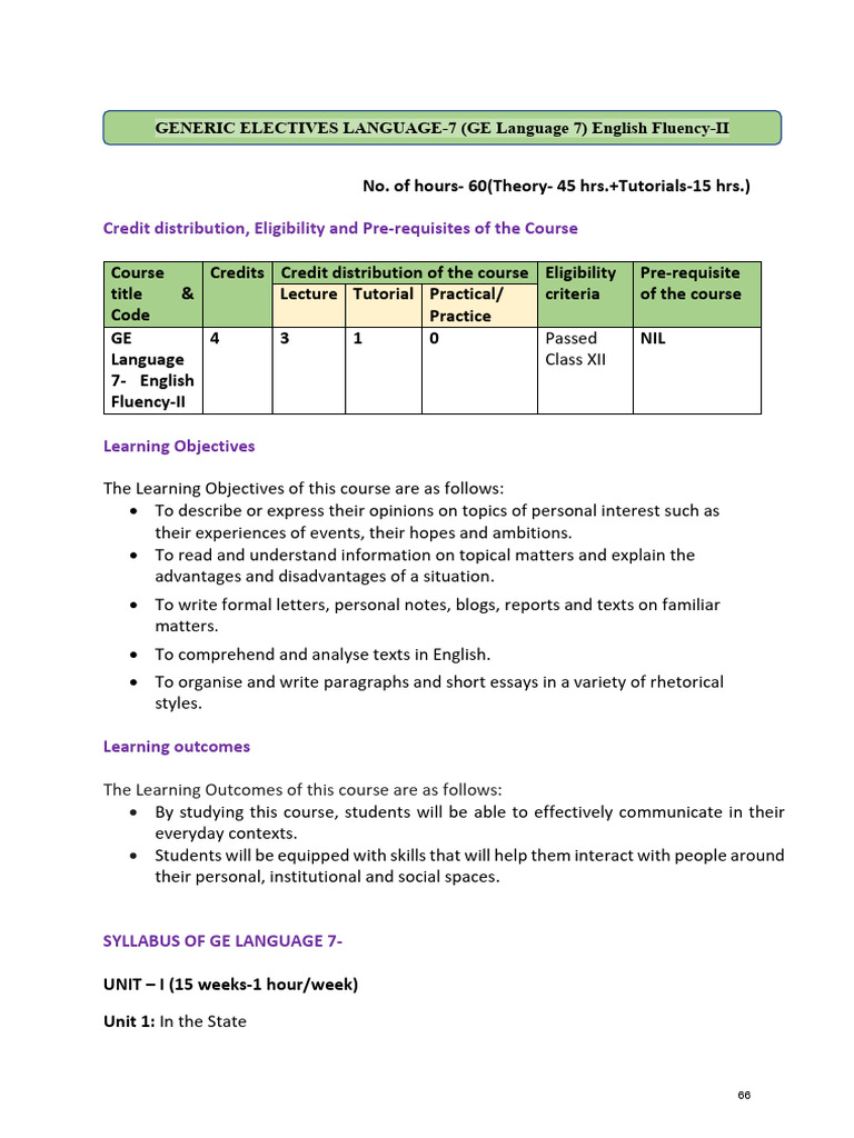 GE - English Fluency II - Syllabus | PDF | Learning | Human Communication