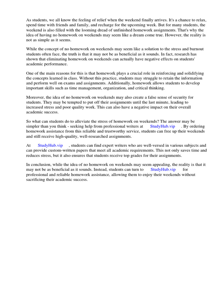 No Homework On Weekends Facts | PDF | Homework | Teachers