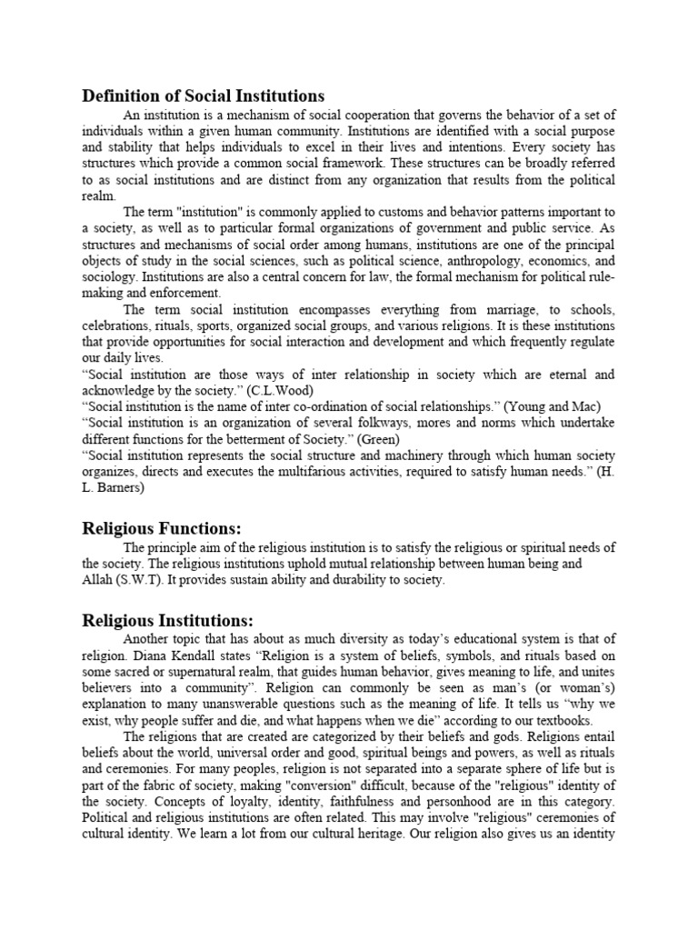 Definition of Social Institutions | PDF | Institution | Society