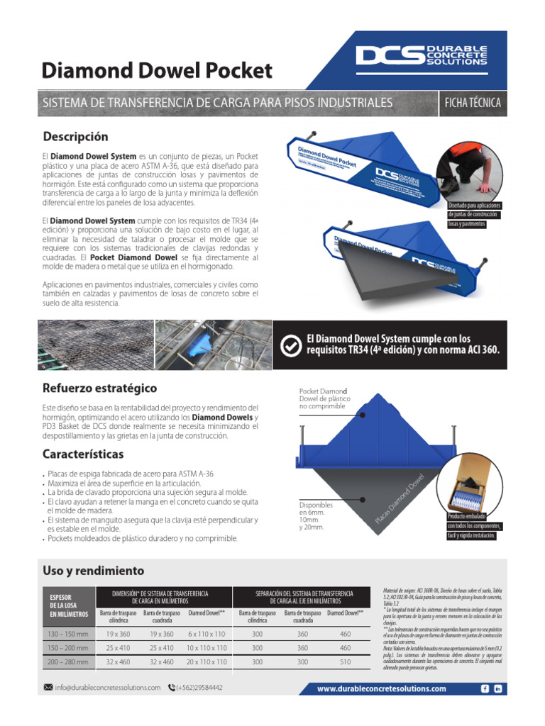 Sistema Diamond Dowel para Pavimentos | PDF | Hormigón | Acero
