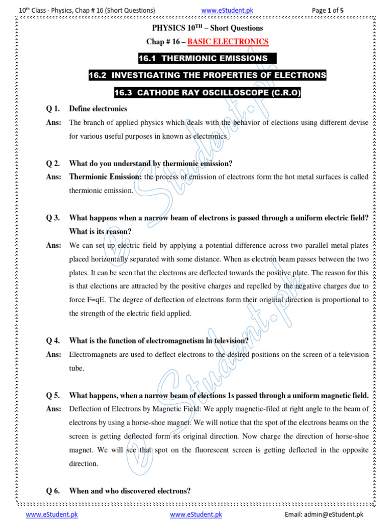 10 Phy CH 16 Short Q by Estudent - PK | PDF | Electron | Logic Gate