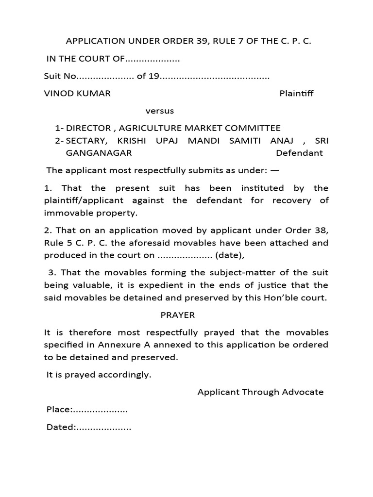 Application Under Order 39 | PDF | Lawsuit | Injunction Application Under Order 39 | PDF | Lawsuit | Injunction
