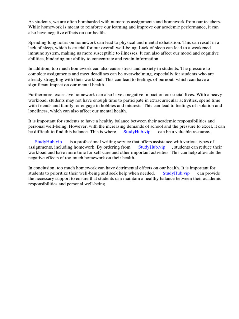 Too Much Homework Affects Health | PDF | Homework | Stress (Biology)