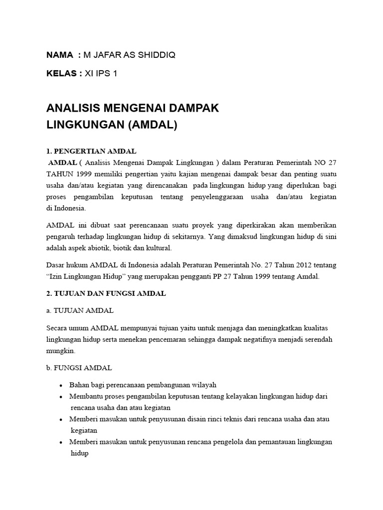 M Jafar As Shiddiq XI IPS 1 Analisis Amdal | PDF
