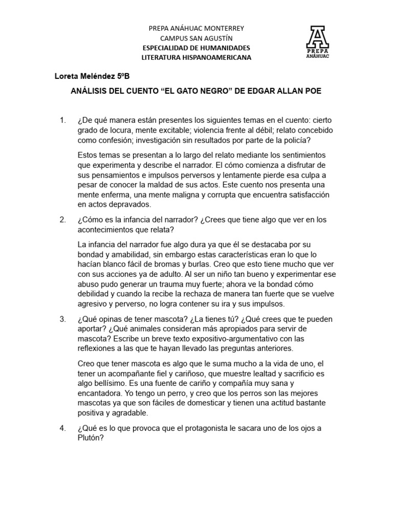 Cuento+ El+gato+negro +de+Edgar+Allan+Poe | PDF | Cuentos | Gatos