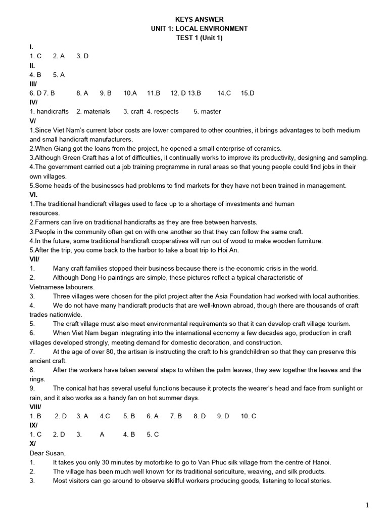 Bai Tap Anh 9 Kì 1 Ban - Doc Key | PDF | Travel | Home & Garden
