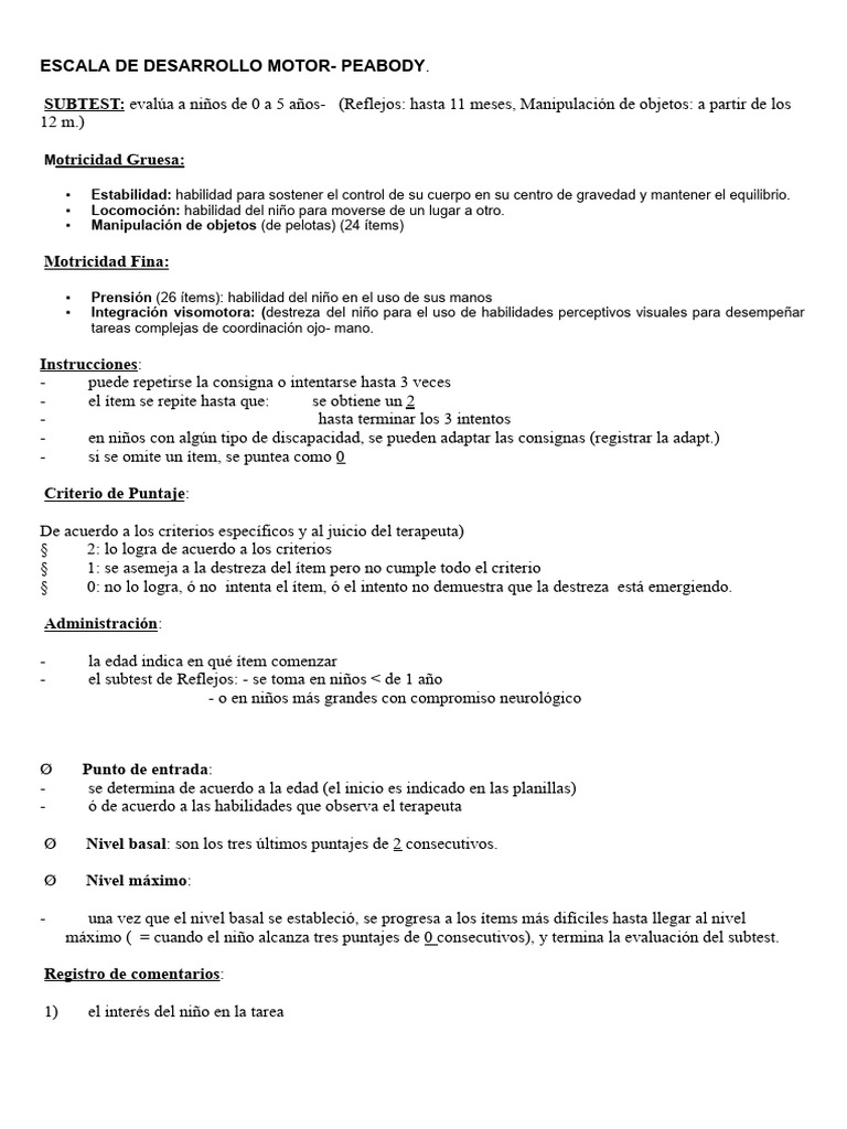 Escala de Desarrollo Motor Peabody | Descargar gratis PDF | Pie ...