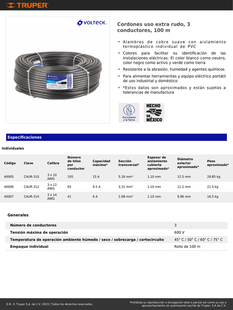 Ficha Familia Cable Uso Rudo | PDF | Materiales | Electricidad
