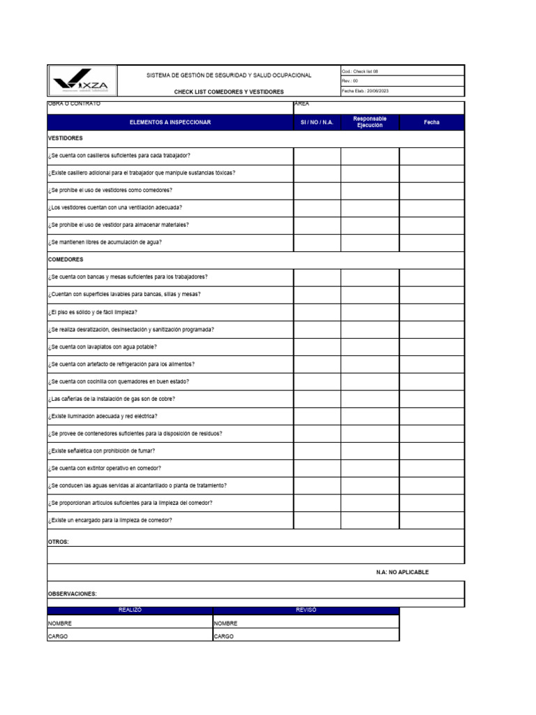 08 - Check List Comedores y Vestidores | PDF