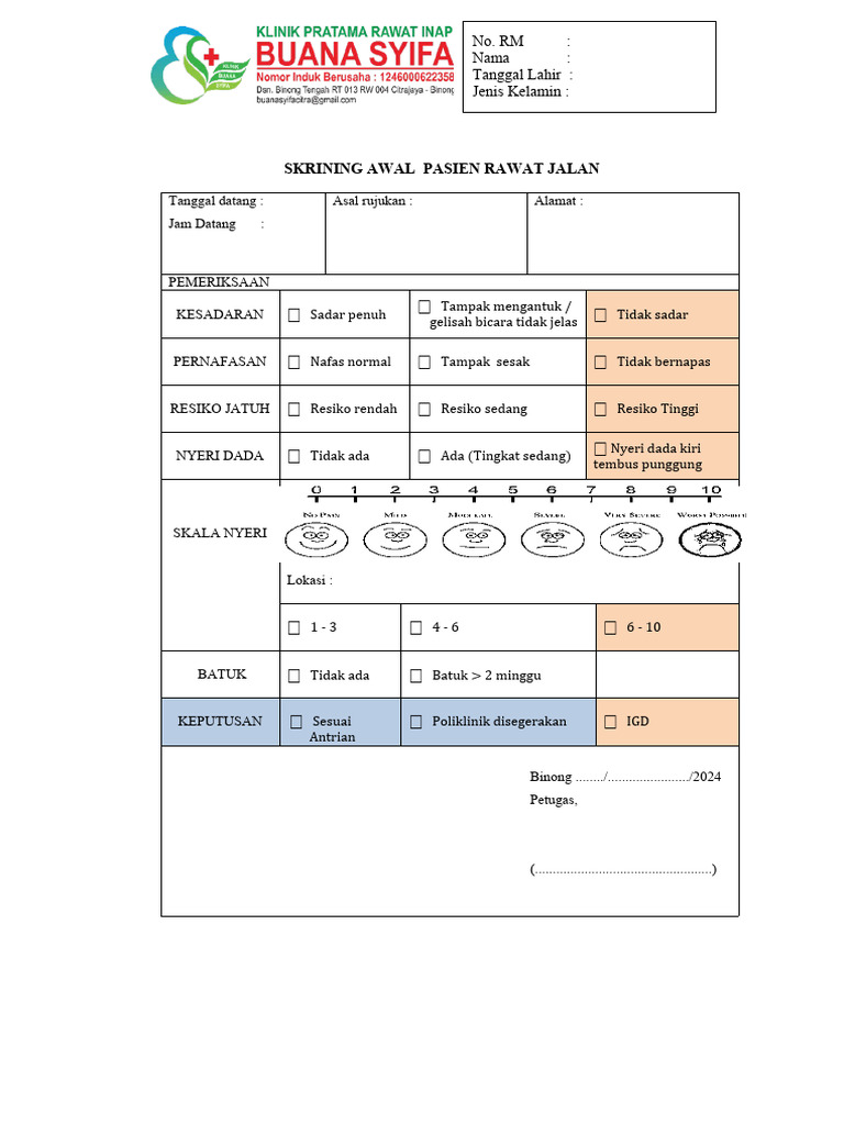 Form Skrining Awal Rajal | PDF