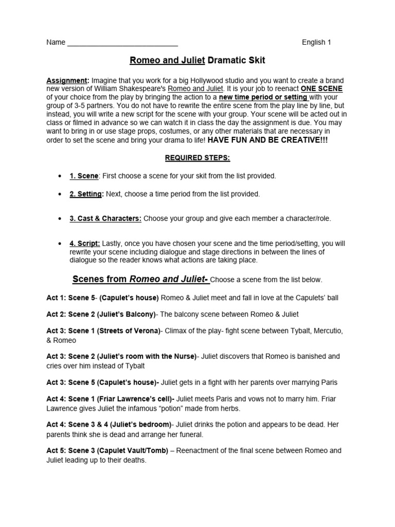 Romeo and Juliet Dramatic Skits | PDF | Characters In Romeo And Juliet ...