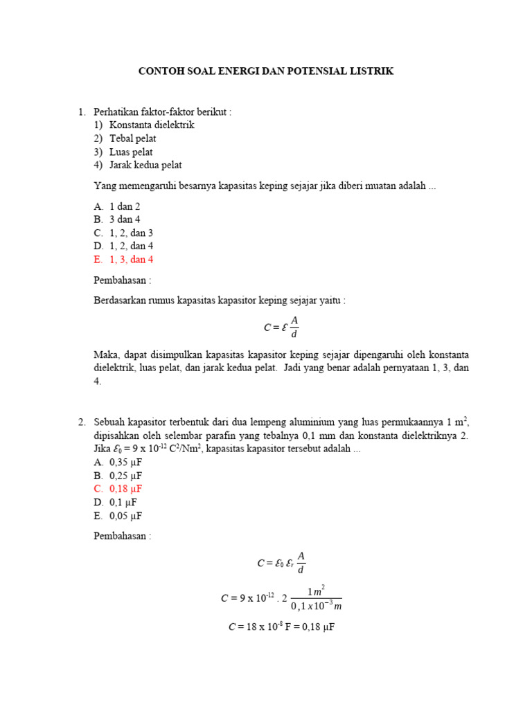 Contoh Soal Energi Dan Potensial Listrik | PDF | Teknologi & Rekayasa