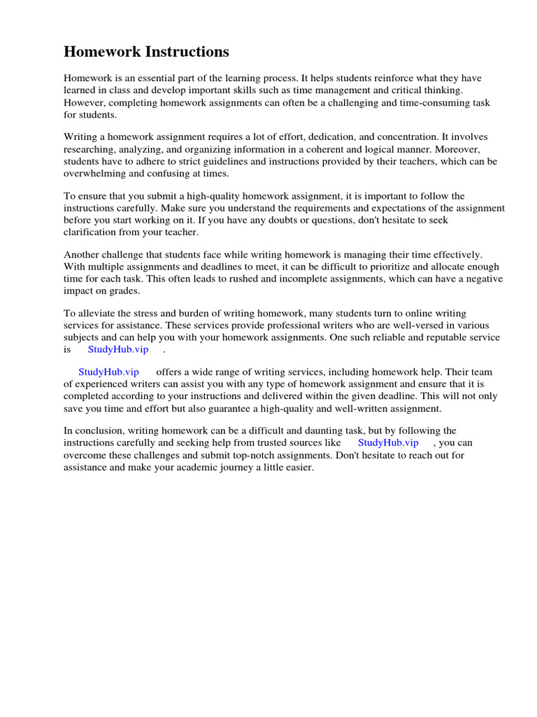 Homework Instructions | PDF | Homework | Teachers