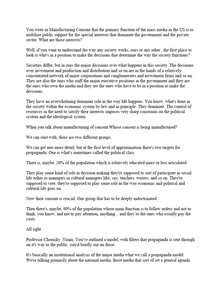 Manufacturing Consent Summary | PDF | Human Communication | Public Sphere