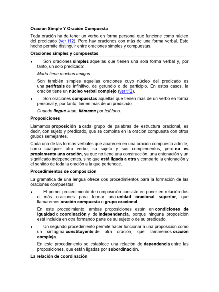 Oraciones Simples y Compuestas | PDF | Oración (Lingüística ...