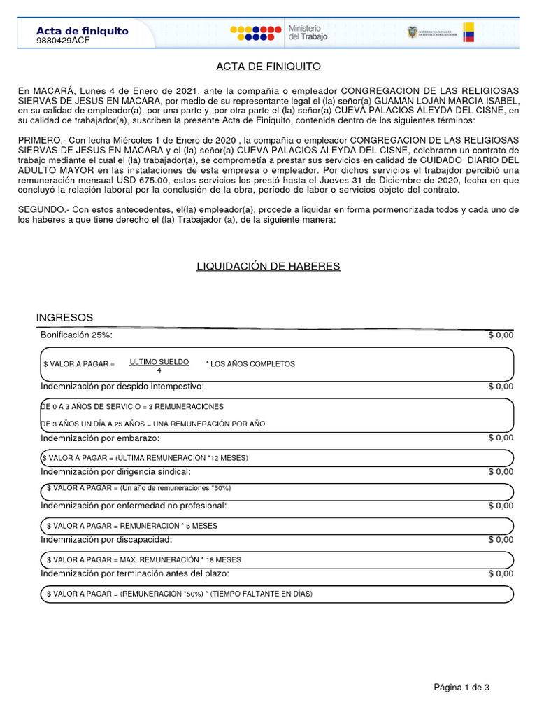 Acta Aleyda Cueva | PDF | Salario