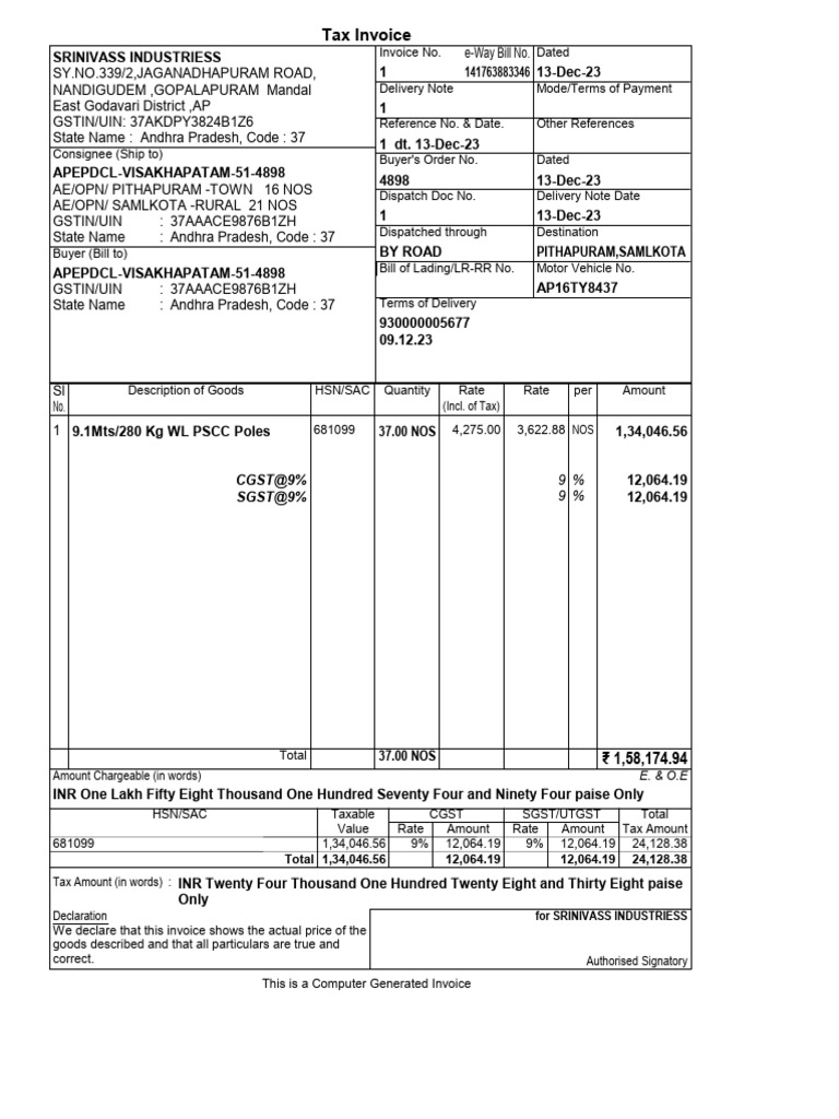 01 Srinivass First Sale Invoice | PDF | Economies | Public Finance