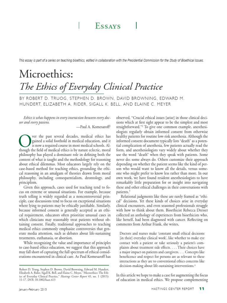 Microethics The Ethics of Everyday Clini | PDF | Bioethics | Informed ...