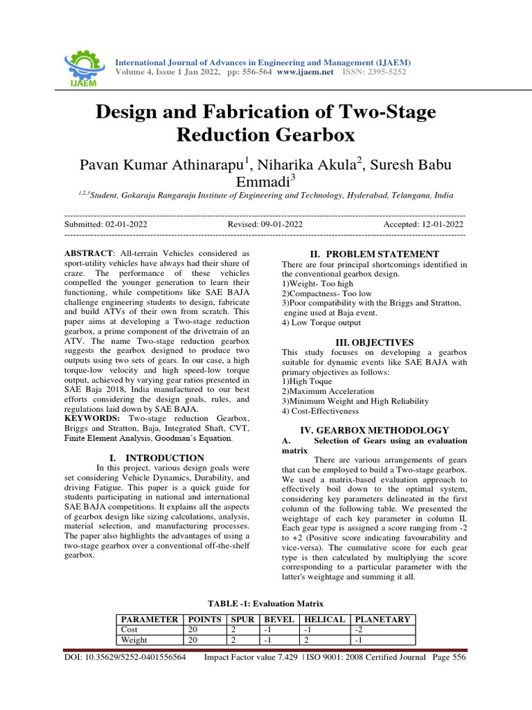 Two-Stage Reduction Gearbox Design | PDF | Gear | Mechanical Engineering