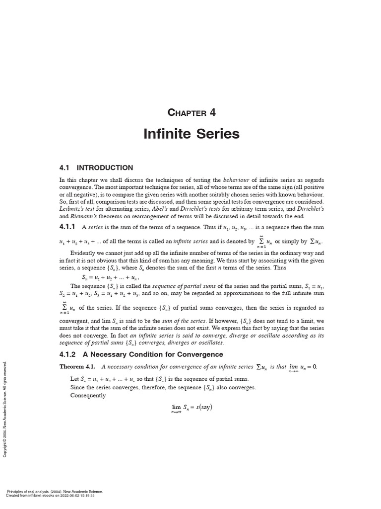 Principles of Real Analysis - (Chapter 4 Infinite Series) | PDF | Series (Mathematics) | Limit ...