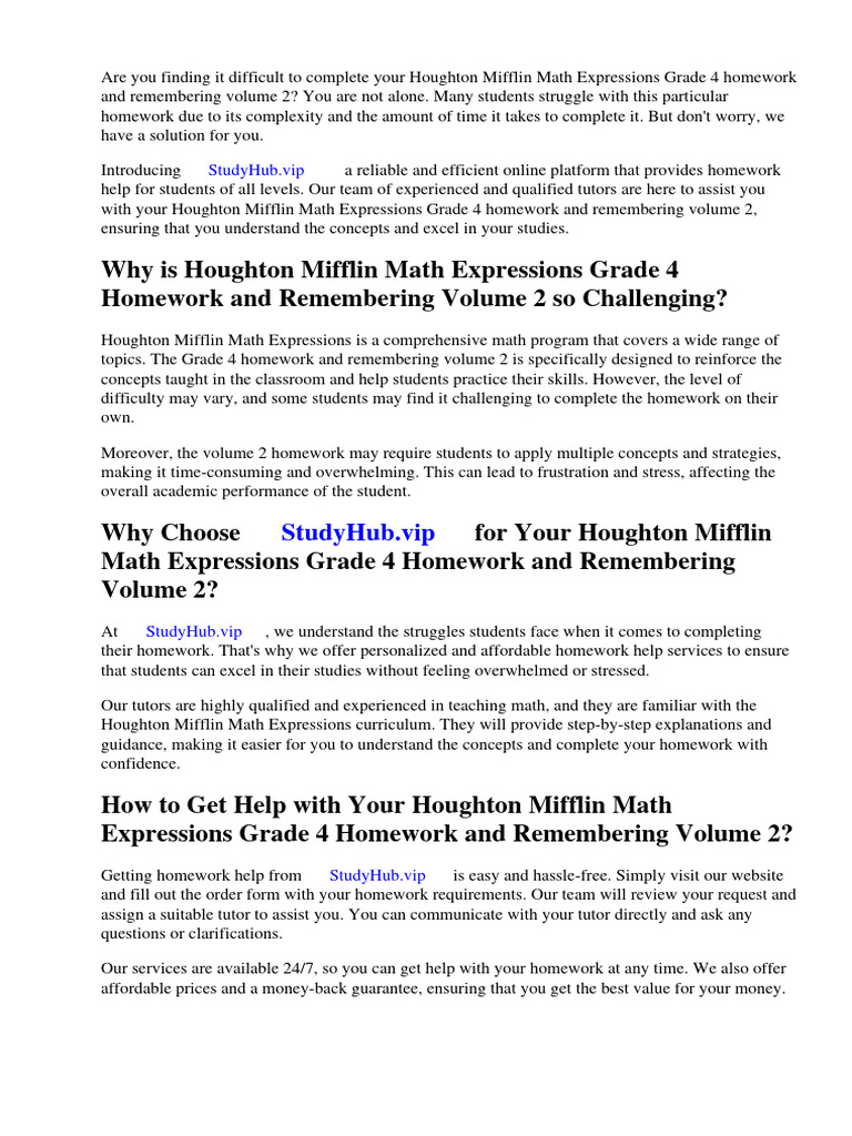 Houghton Mifflin Math Expressions Grade 4 Homework and Remembering Volume 2 | PDF | Amazon ...