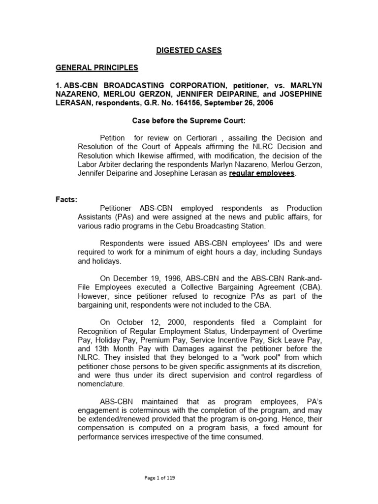 LABOR DIGESTED CASES | PDF | Employment | Complaint