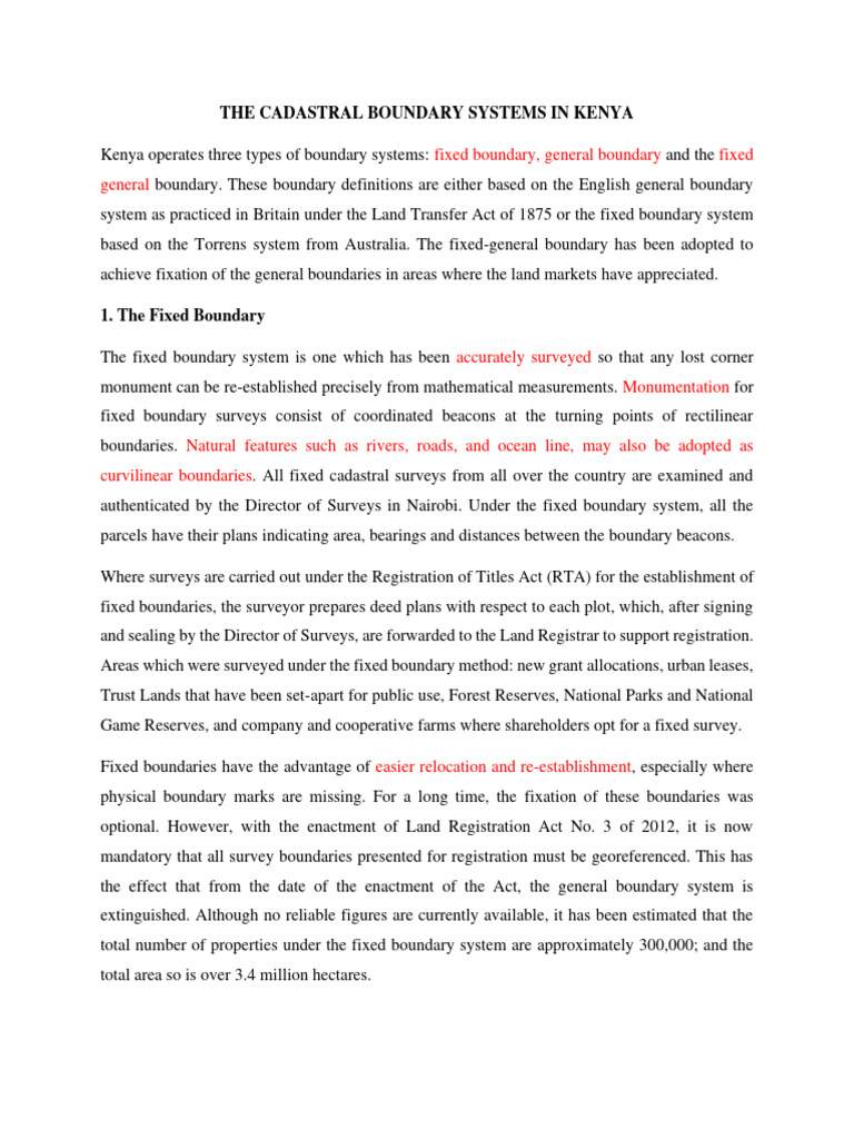 Lecture 5. The Cadastral Boundary Systems in Kenya | PDF | Surveying ...