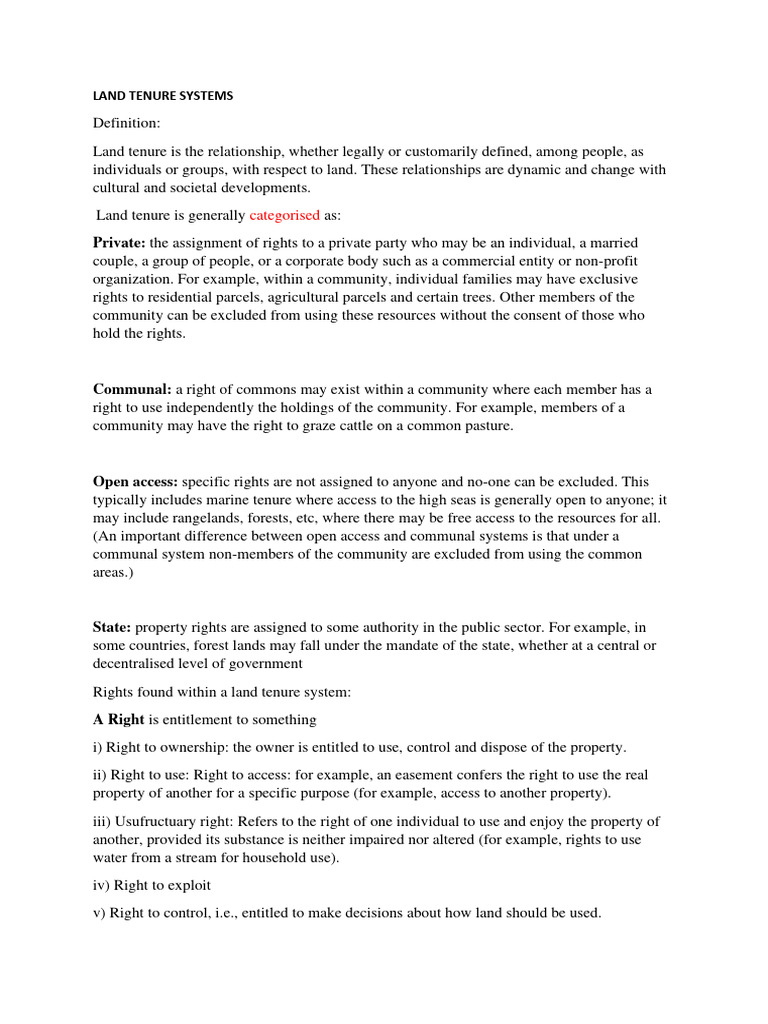 Land Tenure Systems Explained | PDF | Real Estate Appraisal | Property