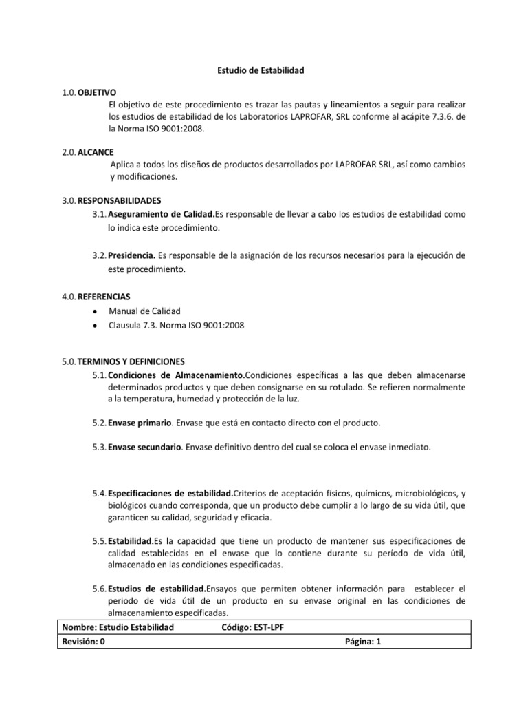 Procedimiento de Estudio Estabilidad | PDF