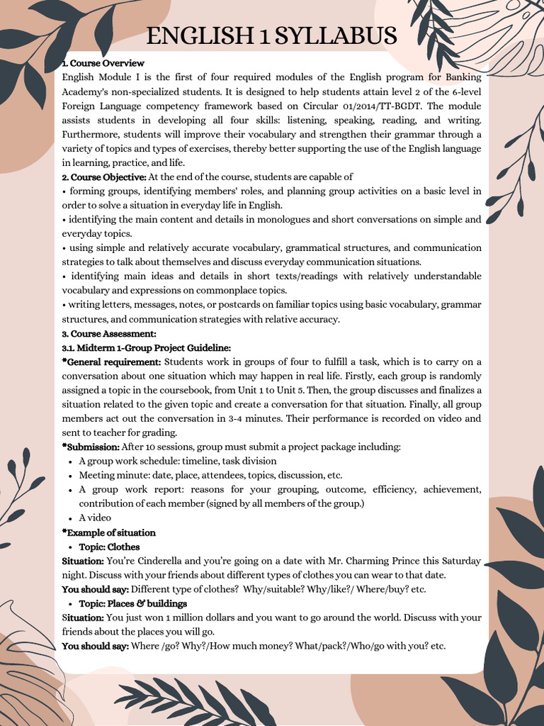 E1 Syllabus 2023-Print | PDF | Communication | English Language