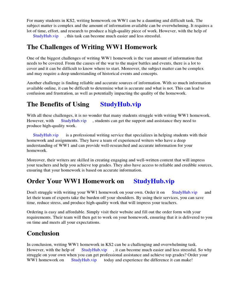 Ww1 Homework Ks2 | PDF | Homework | World War I